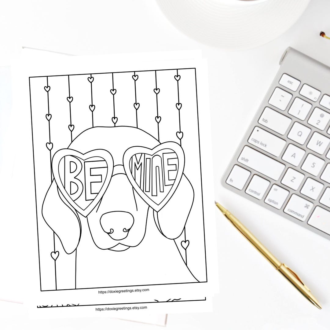 Dachshund Be Mine Coloring Page – Printable for Kids & Adults Digital ...