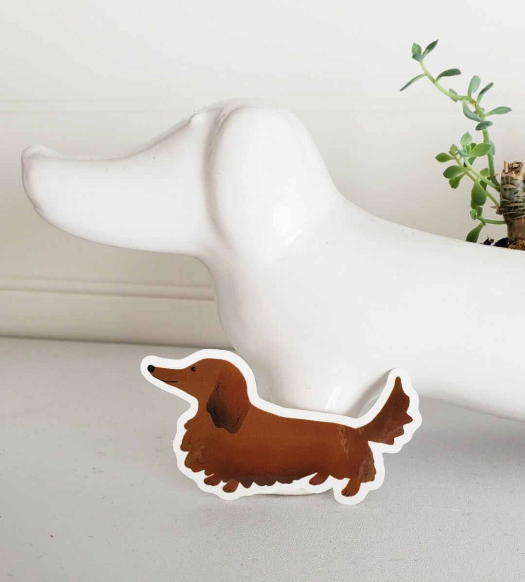 Dachshund Vinyl Sticker, 3", Red LONG Hair Dachshund, Wiener Dog ...