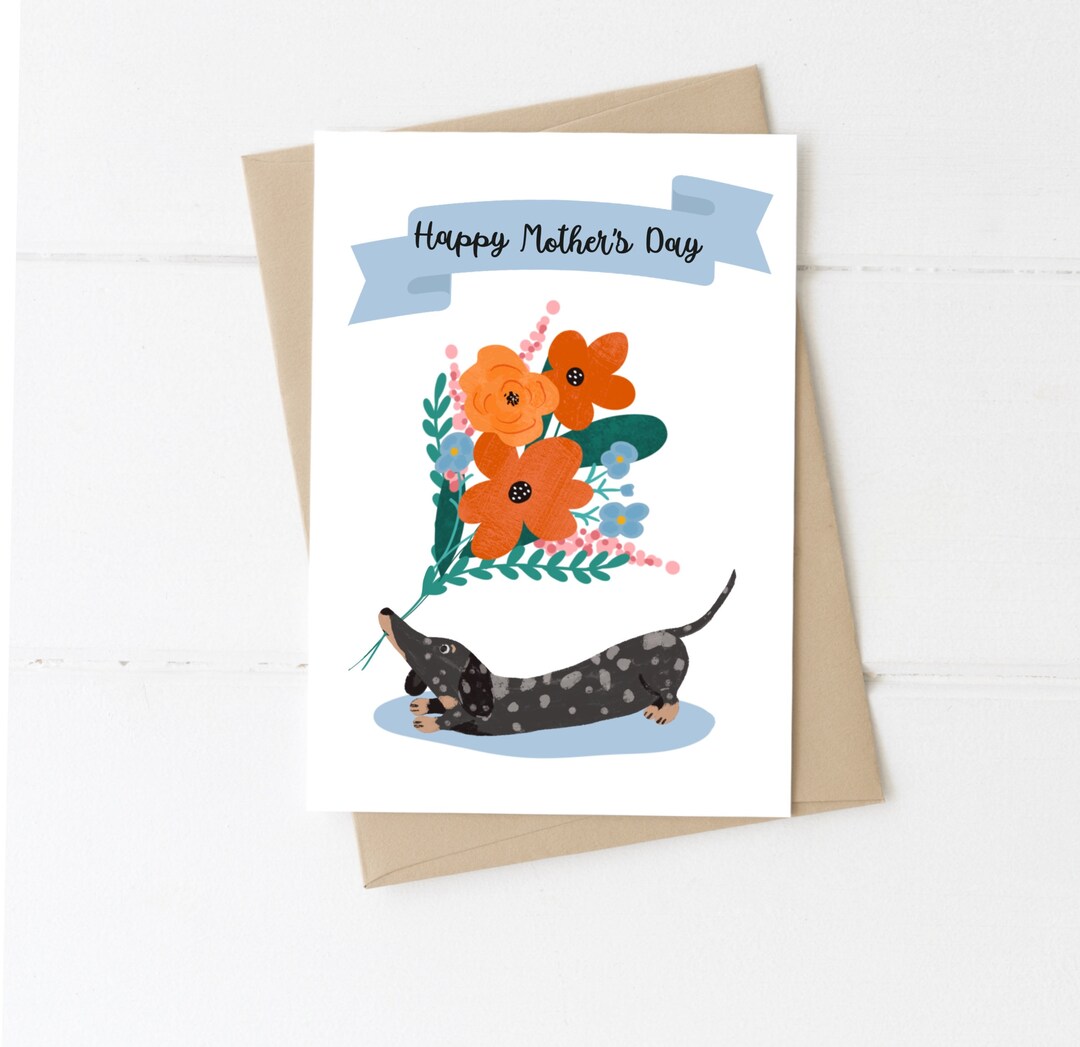 Dachshund Mother's Day Greeting Card, Happy Mother's Day Flowers ...