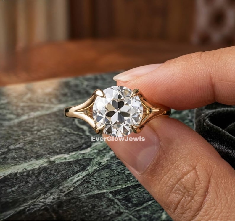 Old Mine Cut Moissanite Engagement Ring, Twisted Pave 14K Gold ...