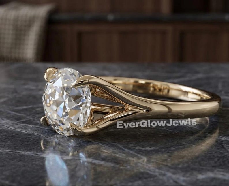 Old Mine Cut Moissanite Engagement Ring, Twisted Pave 14K Gold ...