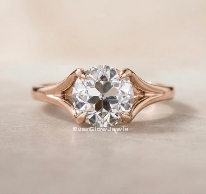 Old Mine Cut Moissanite Engagement Ring, Twisted Pave 14K Gold ...