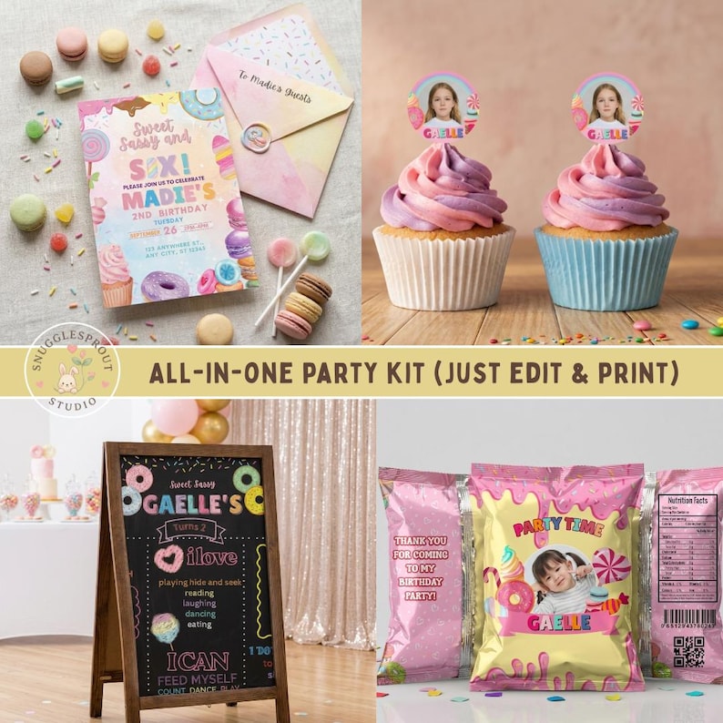 Candyland Printable Party Kit | Editable Invitation, Banner, Chip Bag ...