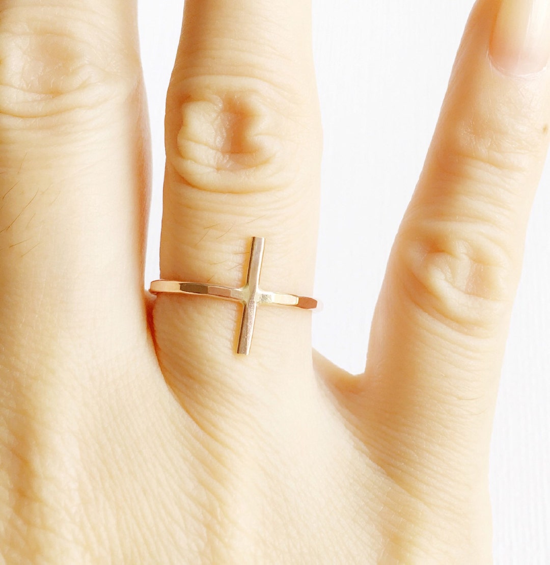 Side Cross Ring: Handmade Metal Stacking Ring - Etsy