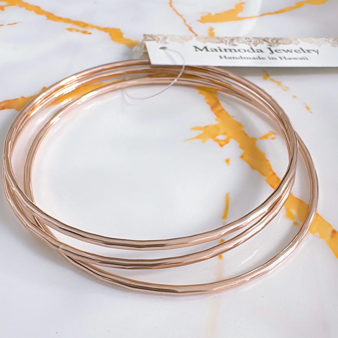 Hammered Rose Gold Bangle Set: Stacking Bangles, Contemporary Jewelry ...