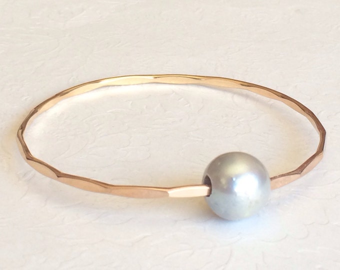 Silver South Sea Pearl Bangle 12ga South Sea Pearl Bangle - Etsy