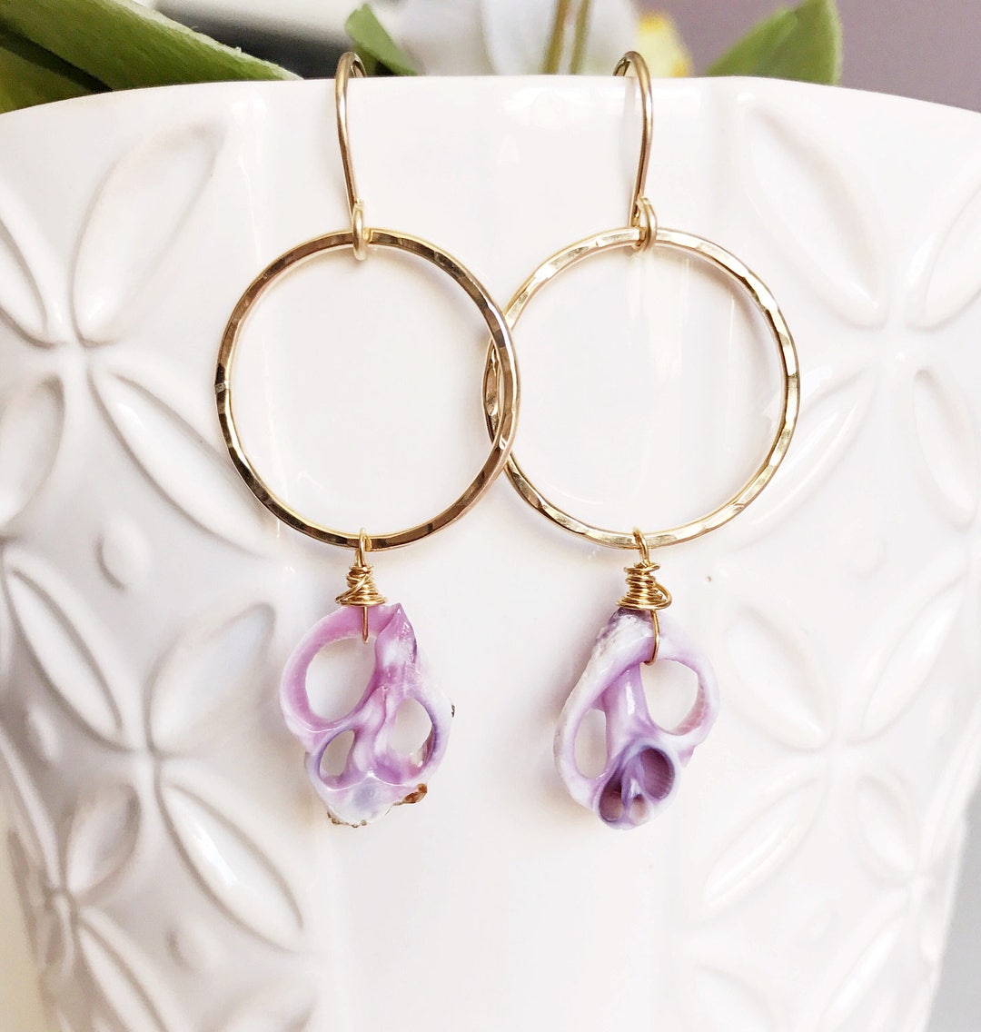 Handmade Cebu Shell Hoop Earrings: Purple Beach Jewelry - Etsy