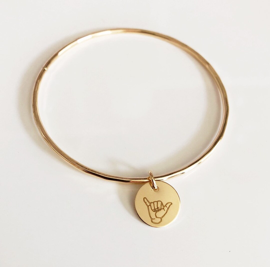 Shaka Charm Bangle: Sterling Silver Hang Loose Bracelet - Etsy