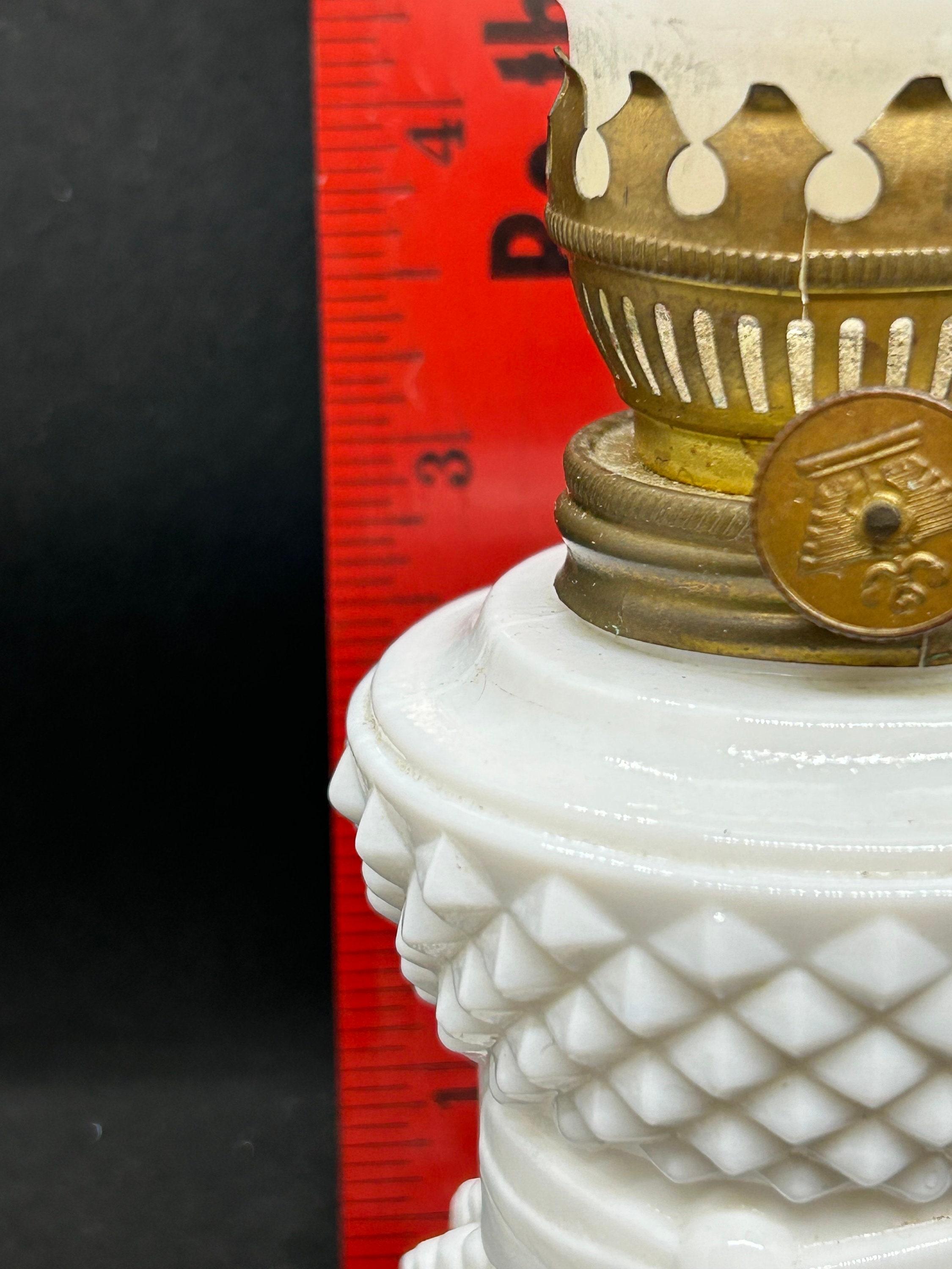 Milk Glass Diamond Pattern Oil Lamp - Etsy