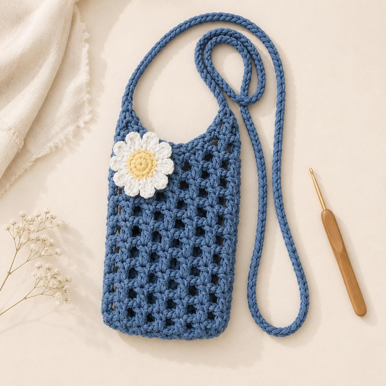 Crochet Daisy Bag Pattern, Easy Cell Phone Holder, Small Purse (PDF ...