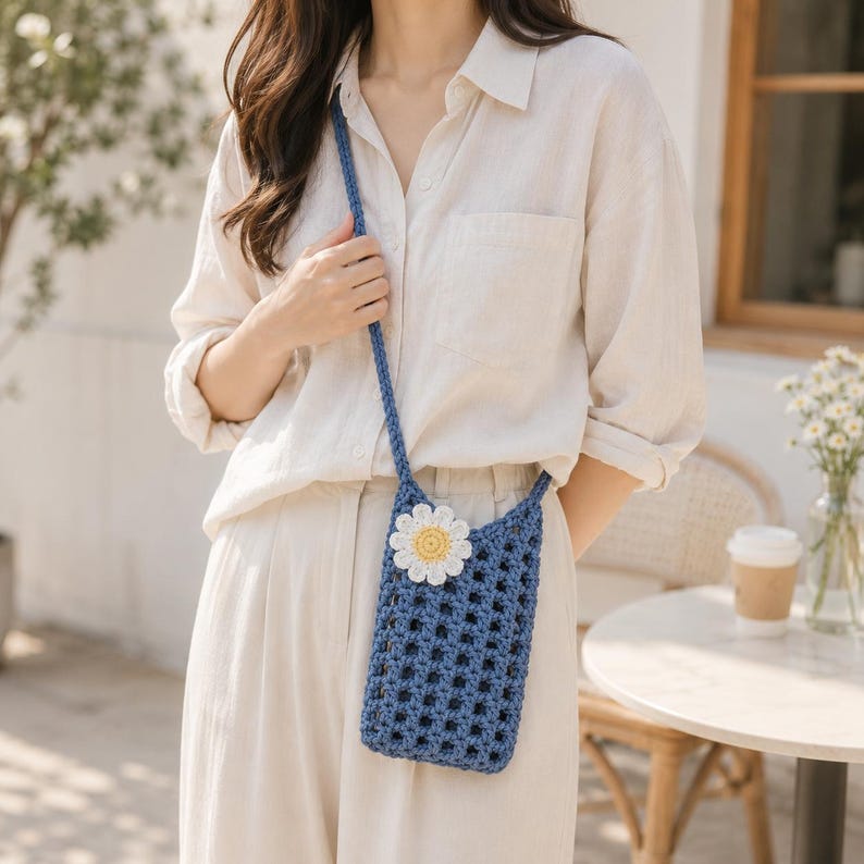Crochet Daisy Bag Pattern, Easy Cell Phone Holder, Small Purse (PDF ...