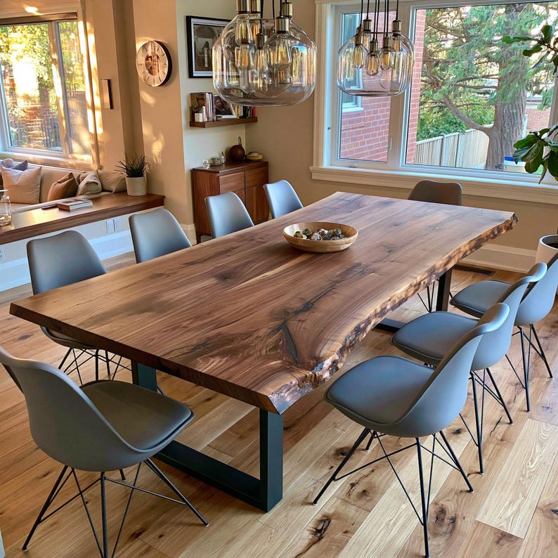 Live Edge Walnut Dining Table – Handmade Farmhouse Wood Kitchen Table ...