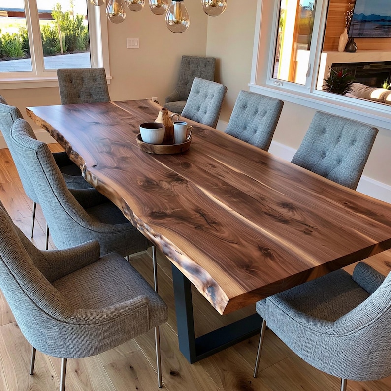 Live Edge Walnut Dining Table – Handmade Farmhouse Wood Kitchen Table ...