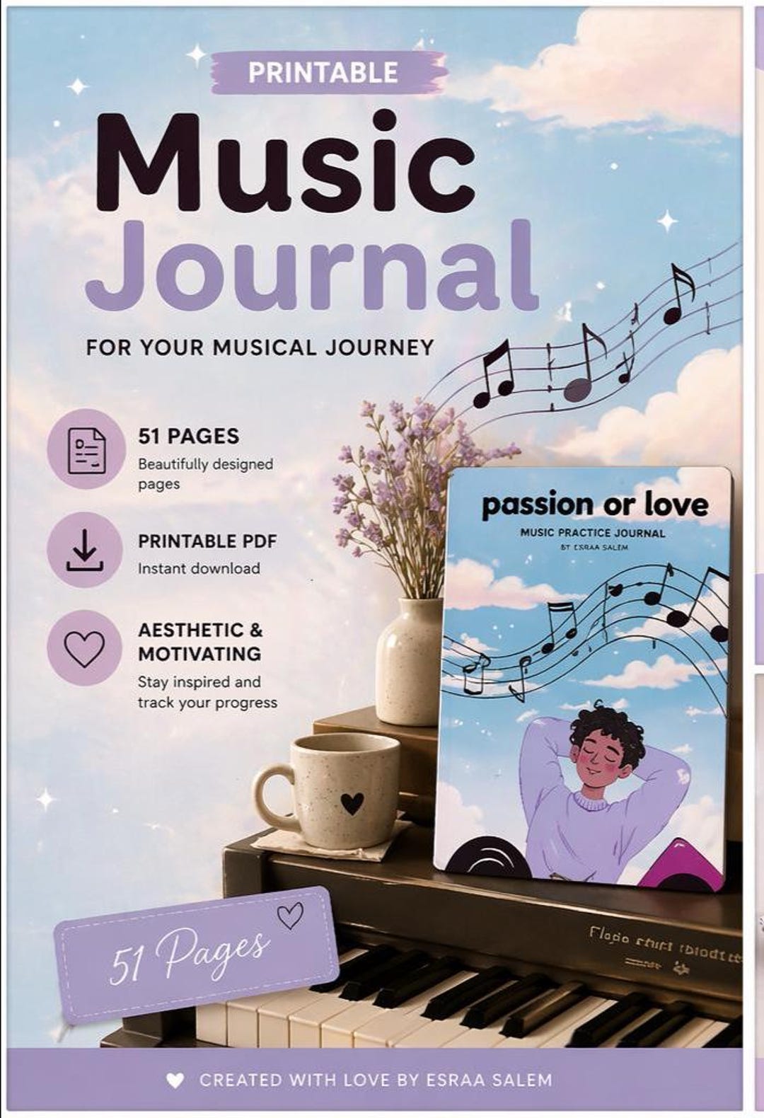 Music Practice Journal Printable | Piano & Instrument Practice Planner ...