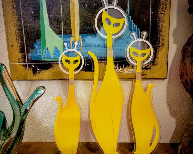 Atomic Space Cats Wall Art Mid Century Laser Sculpture | Atomic Cat ...