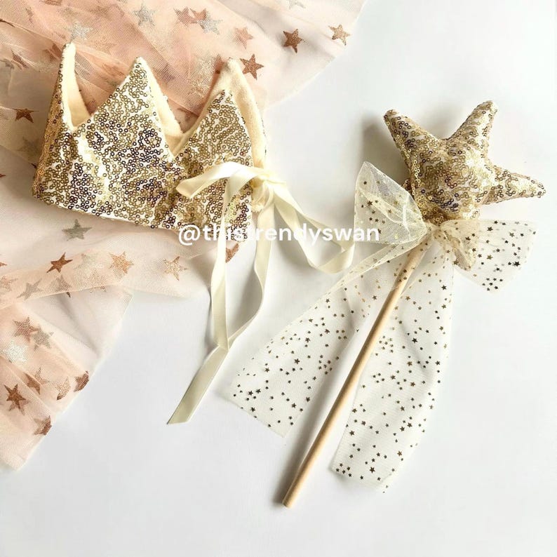 Sequin Crown & Wand Set: Gold Princess Dress-up - Etsy UK