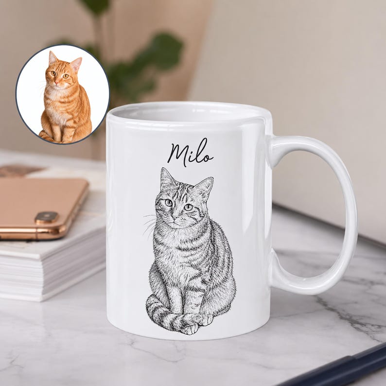 Custom Dog Portrait Present, Personalized Cat Picture Mug, Pet Owner ...