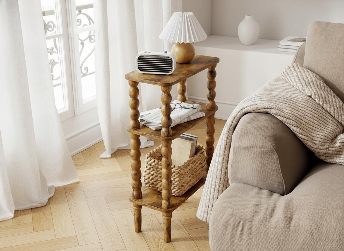 Rustic Brown 3-tier Narrow Side Table, Farmhouse Wood Nightstand for ...