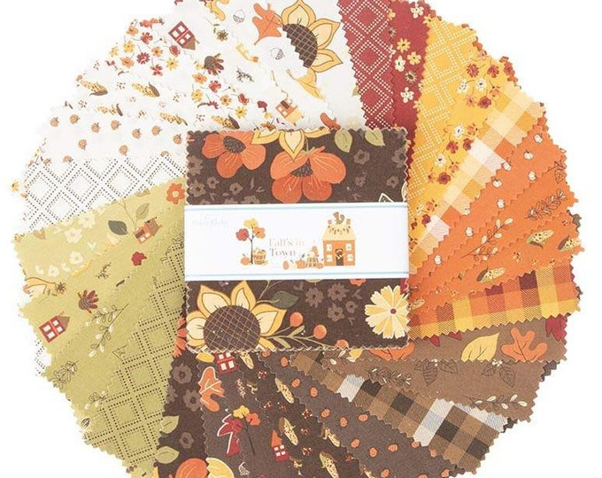 Fall Fabric Squares, Fall's in Town, Brown, Orange, Leaves, 5 Inch ...