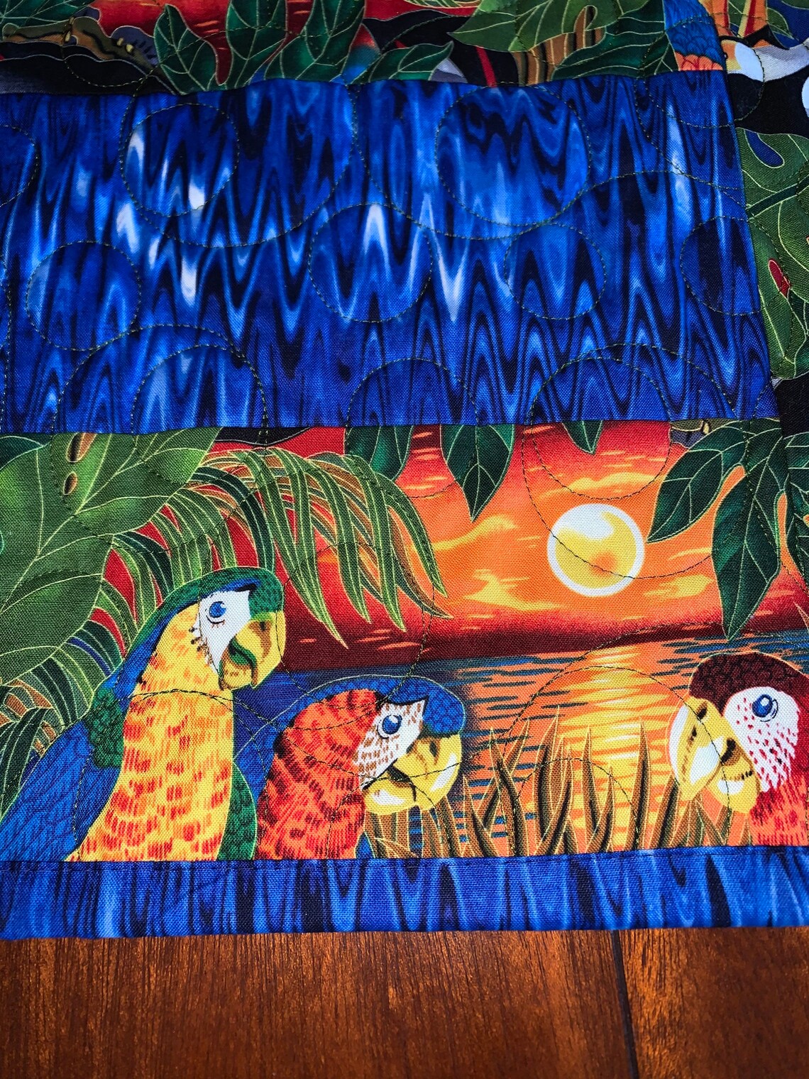 Exotic Birds Table Runner Quilt Parrots Toucan Blue - Etsy