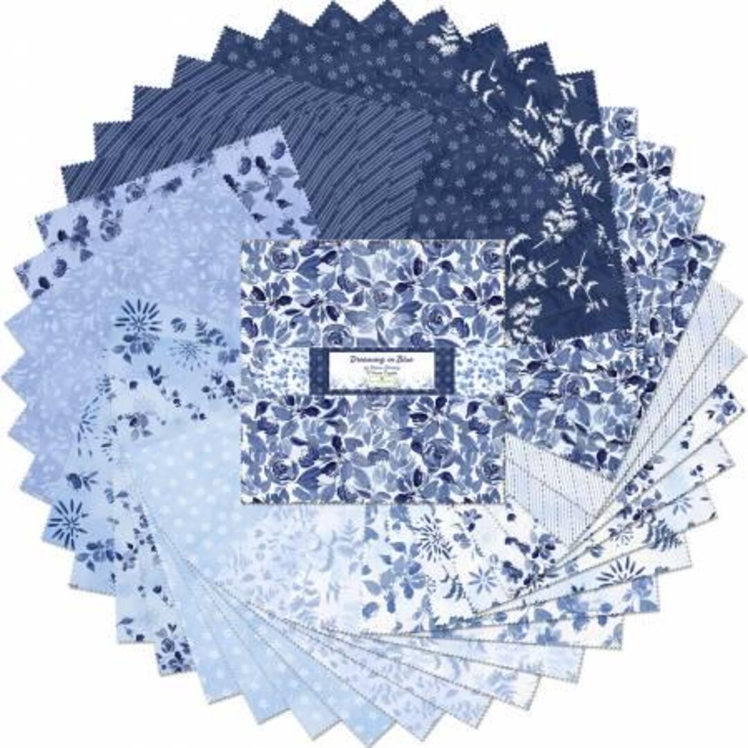 Blue Floral Fabric Squares, 10 Inch Squares, Dreaming in Blue, Layer ...