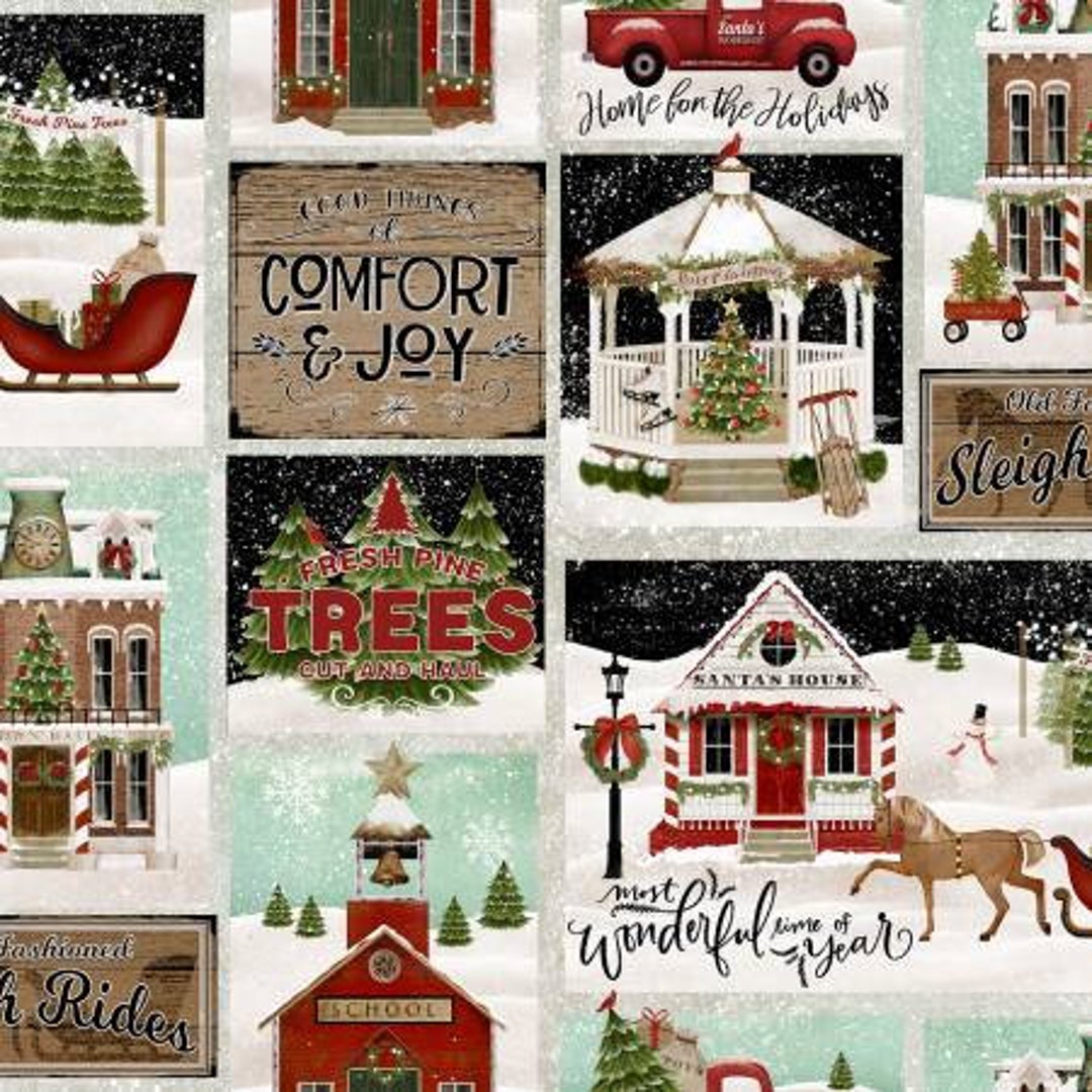 Christmas Fabric, Multi Home for the Holidays Patchwork, Winter Yardage ...