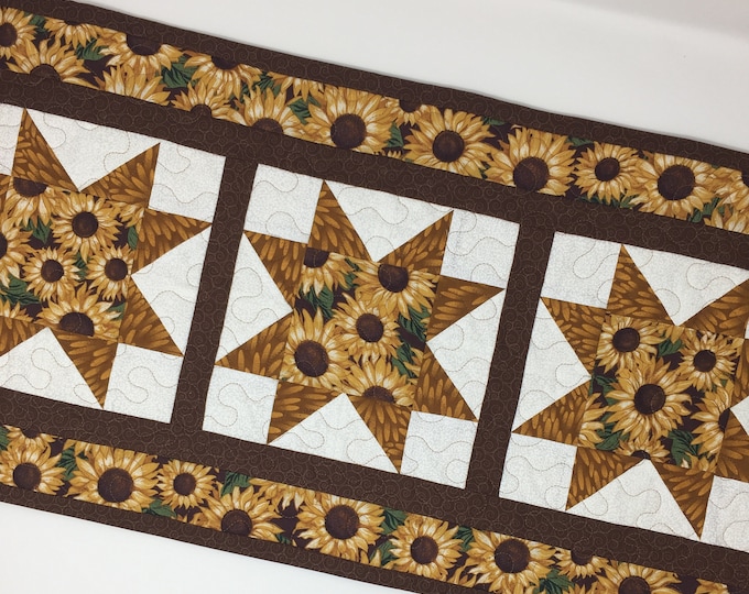 Sunflower Table Runner Quilt, Fall Autumn Quilt, Sunflowers, Leaves ...