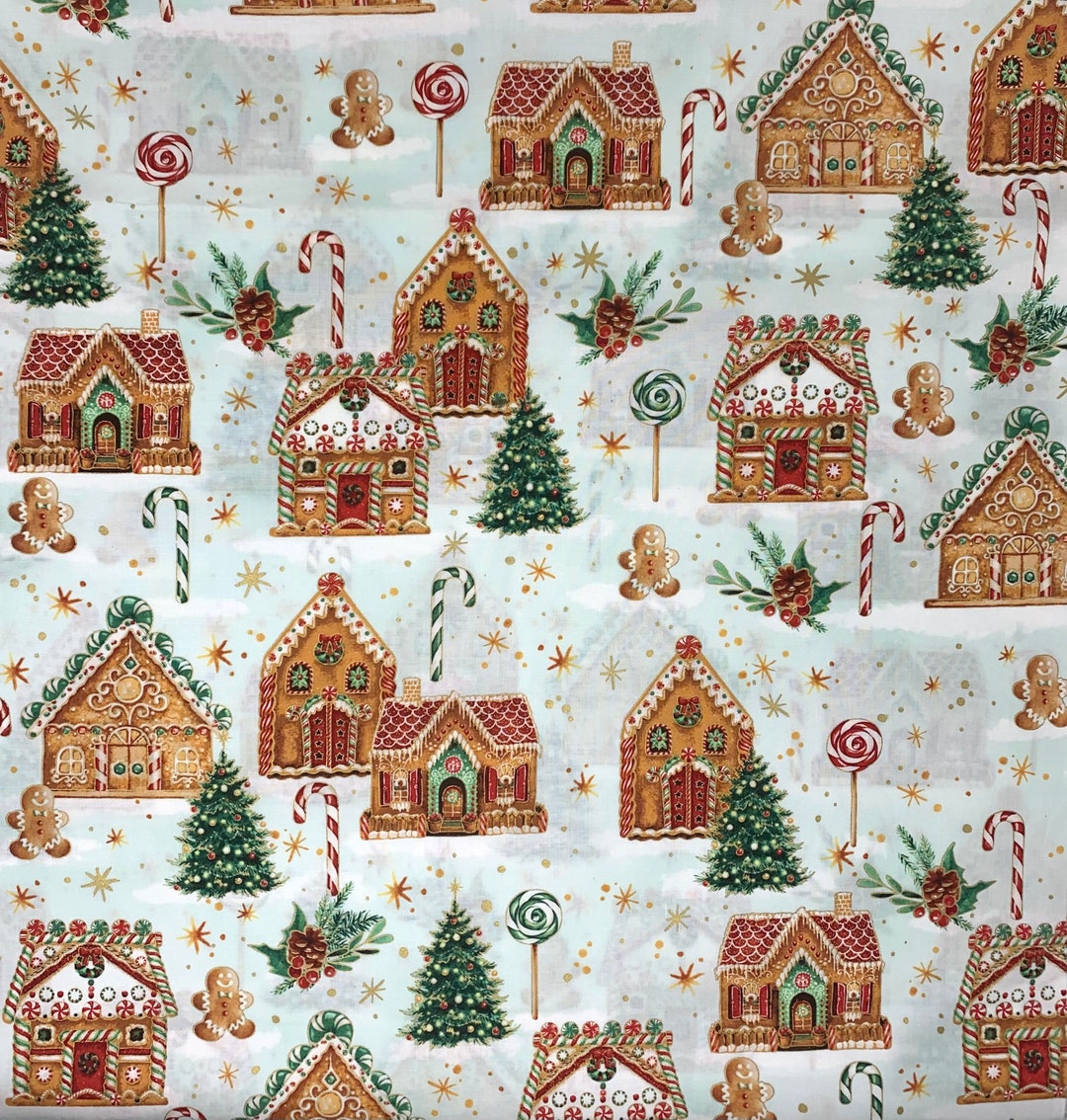 Christmas Fabric, Gingerbread House Yardage, Trees, Holiday Sweets ...