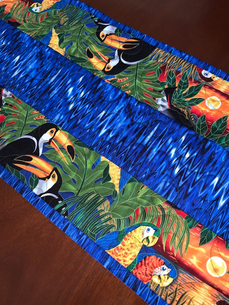 Exotic Birds Table Runner Quilt Parrots Toucan Blue - Etsy