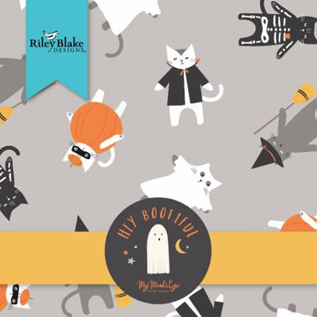 Halloween Fabric Squares, Charm Pack, Hey Bootiful, Cats, Orange, Black ...