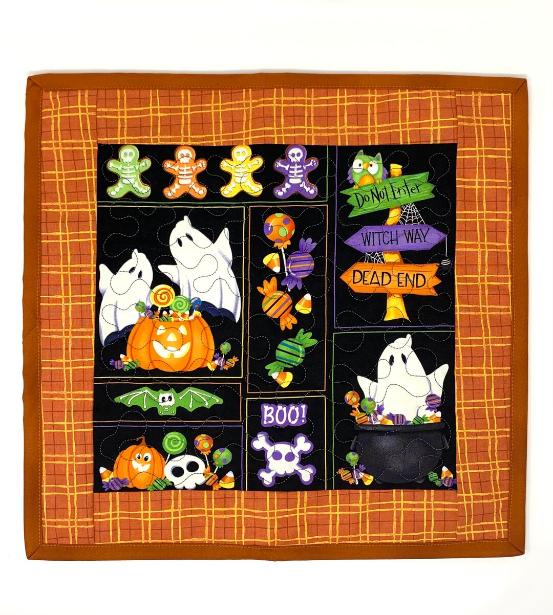 Halloween Quilt, Small 16x16, Ghosts, Pumpkins, Orange, Purple, Black ...