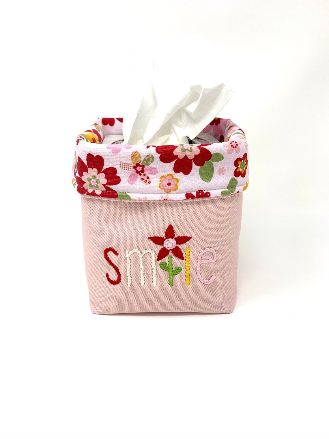 Fabric Bag Basket Reusable Tissue Box Holder Floral Smile - Etsy