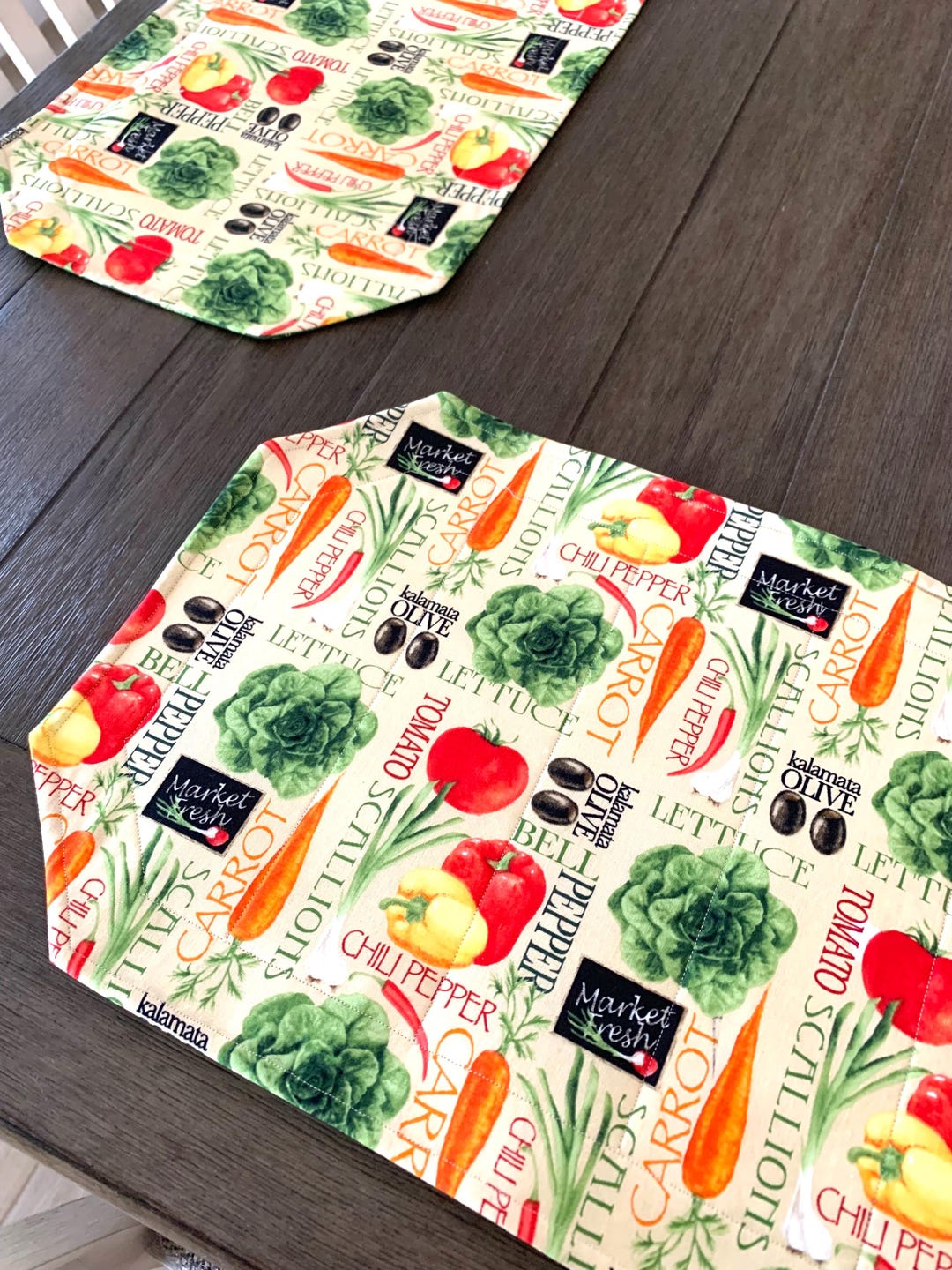 Veggie Placemat Set, Qulted Place Mats, Octagon Shape, Vegetables ...