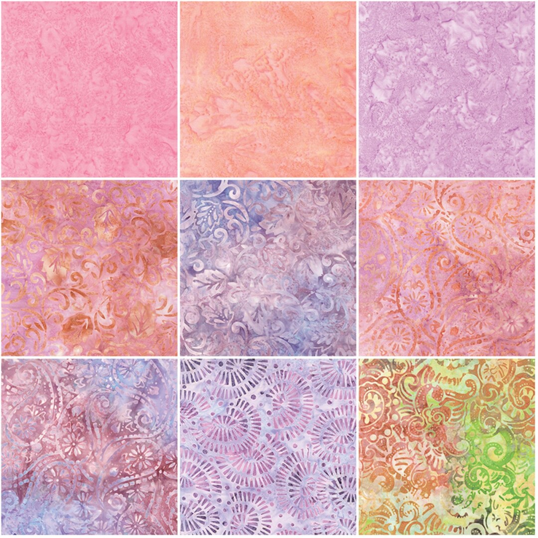 Pink, Lavender, Batik Fabric Squares, Charm Pack, Bali Palettes ...