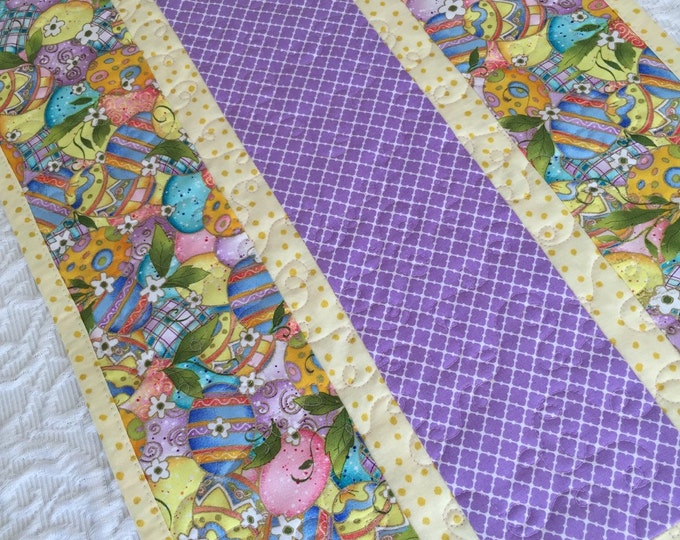 Easter Table Runner Quilt, Easter Egg Table Runner, Yellow, Purple, Spring Decor, Handmade Quilt ...