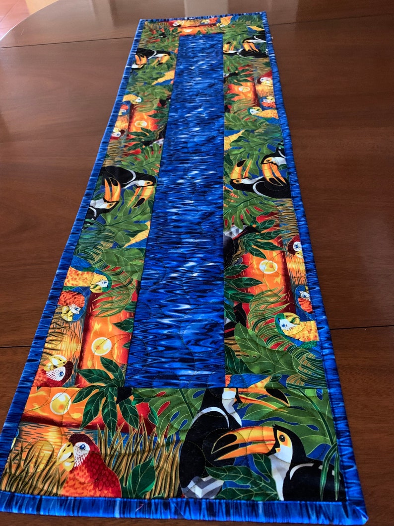 Exotic Birds Table Runner Quilt Parrots Toucan Blue - Etsy