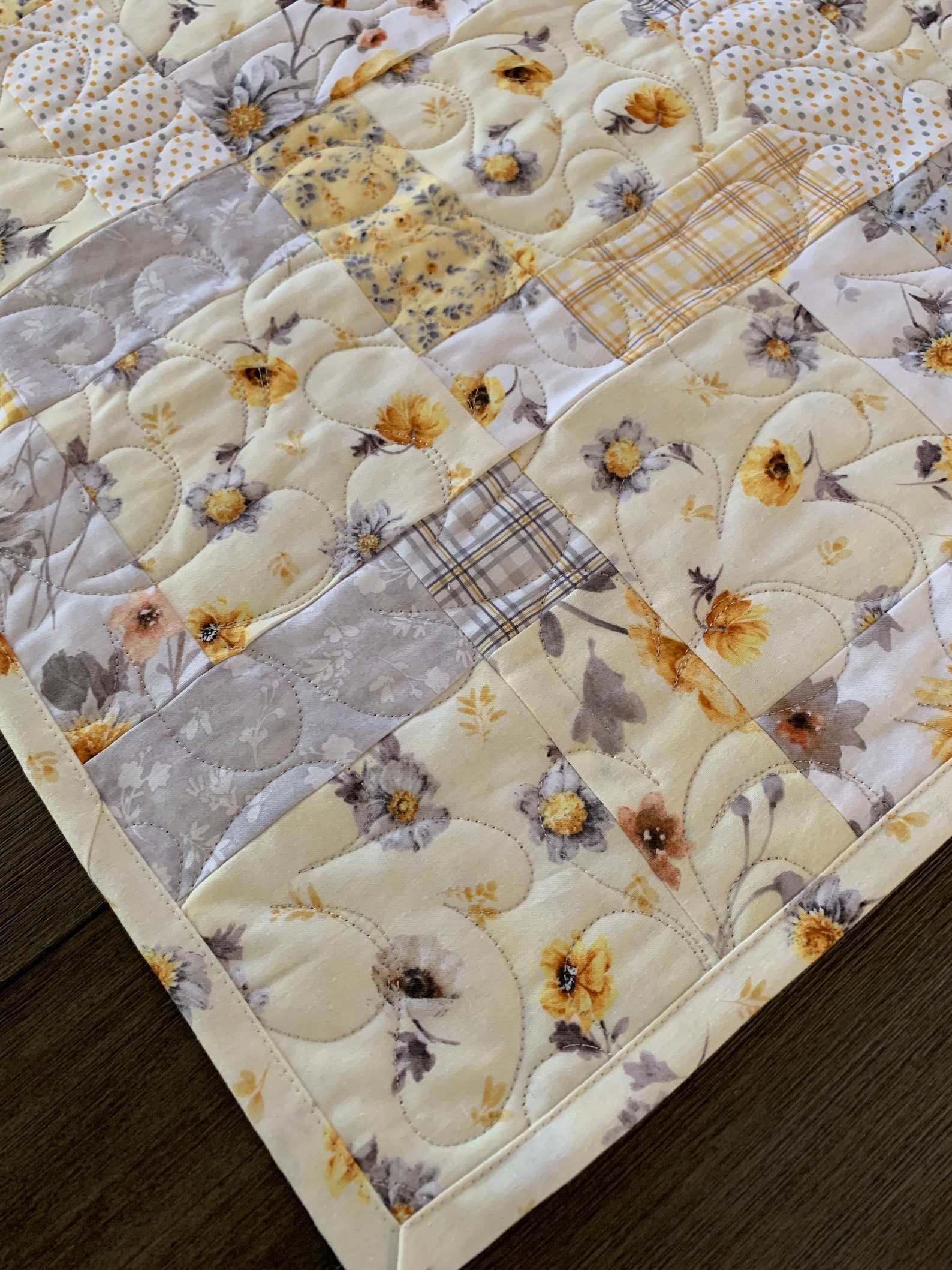 Floral Table Topper Quilt Yellow Gray Flowers Handmade - Etsy