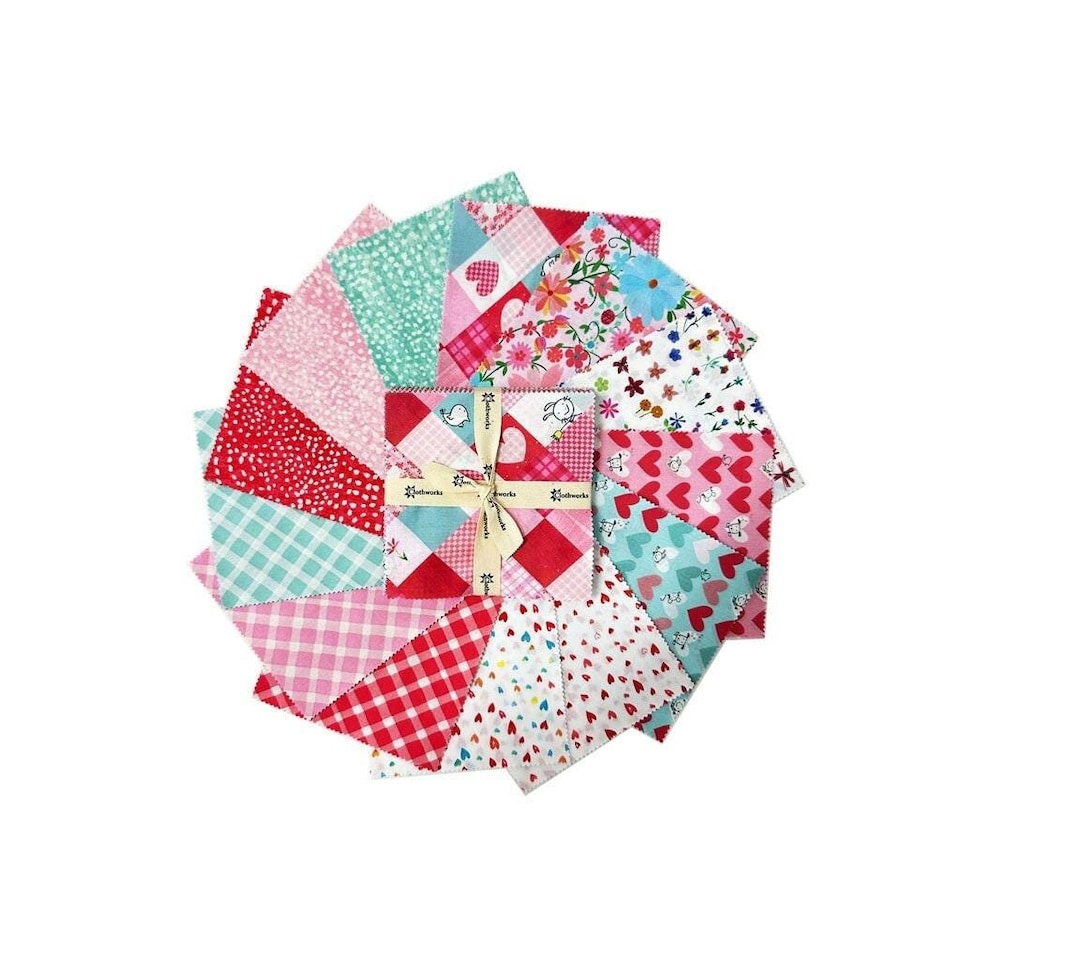 Pink Red Fabric Squares, 5 Inch Stacker, Charm Pack, Valentines Day ...