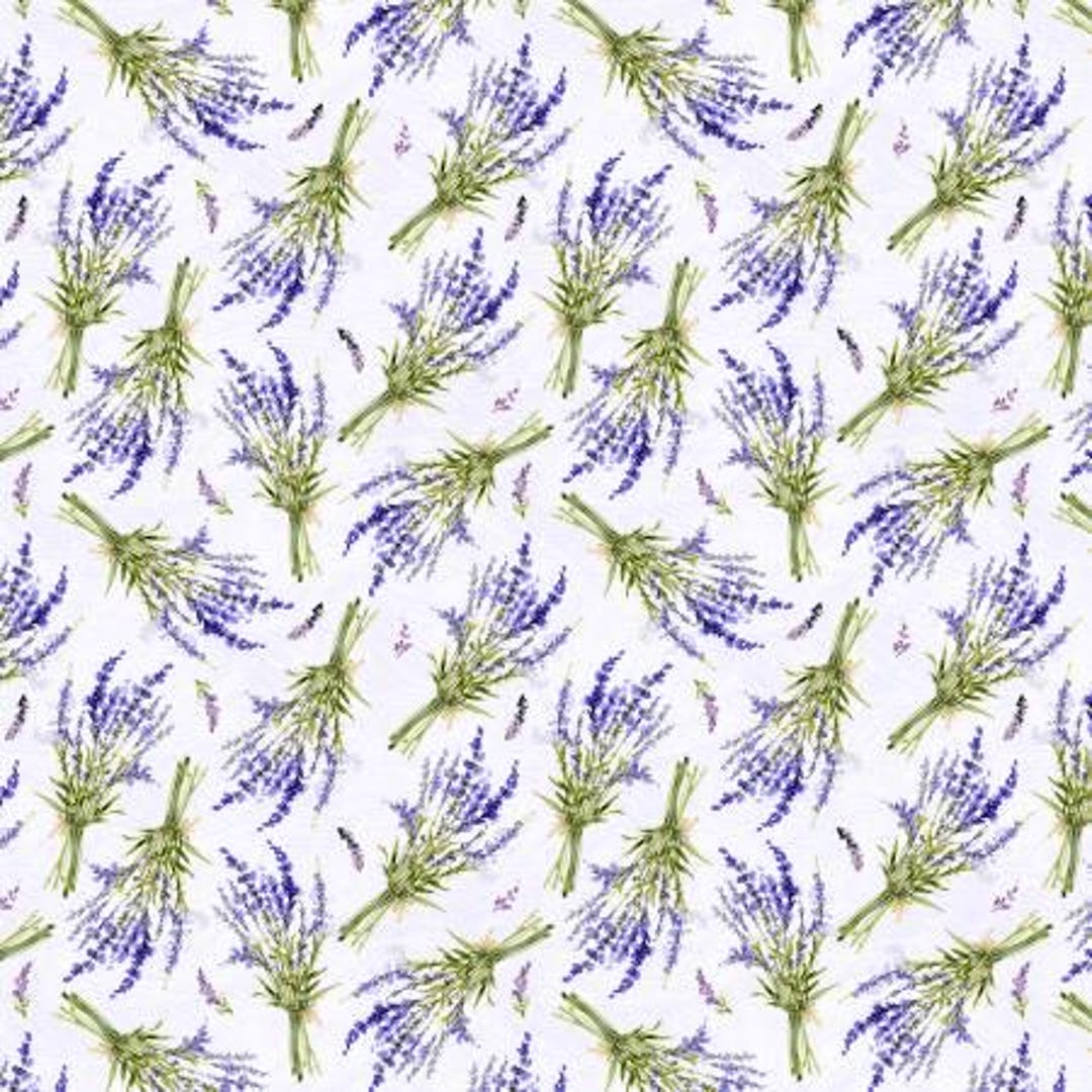 Lavender Floral Fabric Yardage, Purple, Green, Tossed Lavender ...
