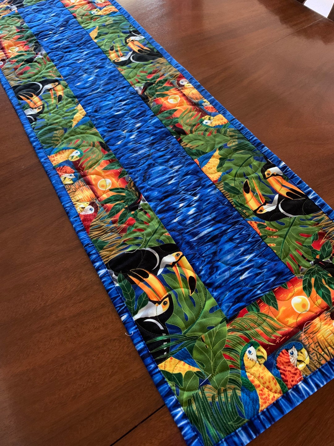 Exotic Birds Table Runner Quilt Parrots Toucan Blue - Etsy