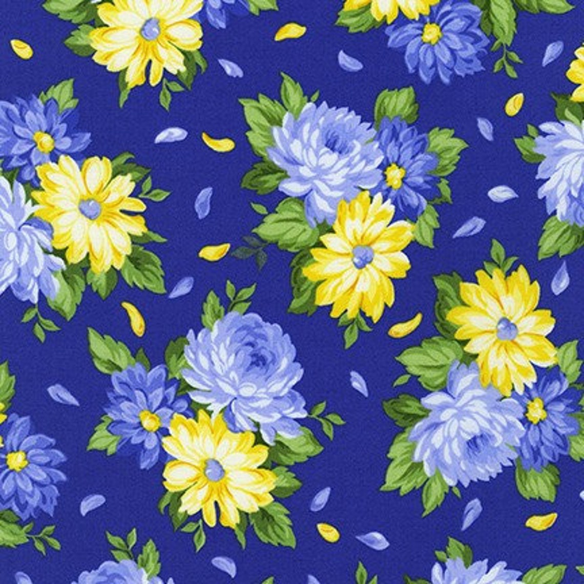Floral Blue Yellow Fabric Fabric Strips Sunshine 2.5 inch | Etsy