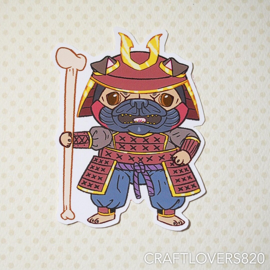 Pug Samurai Sticker | Cute Pug Sticker | Fighting Warrior Sticker ...