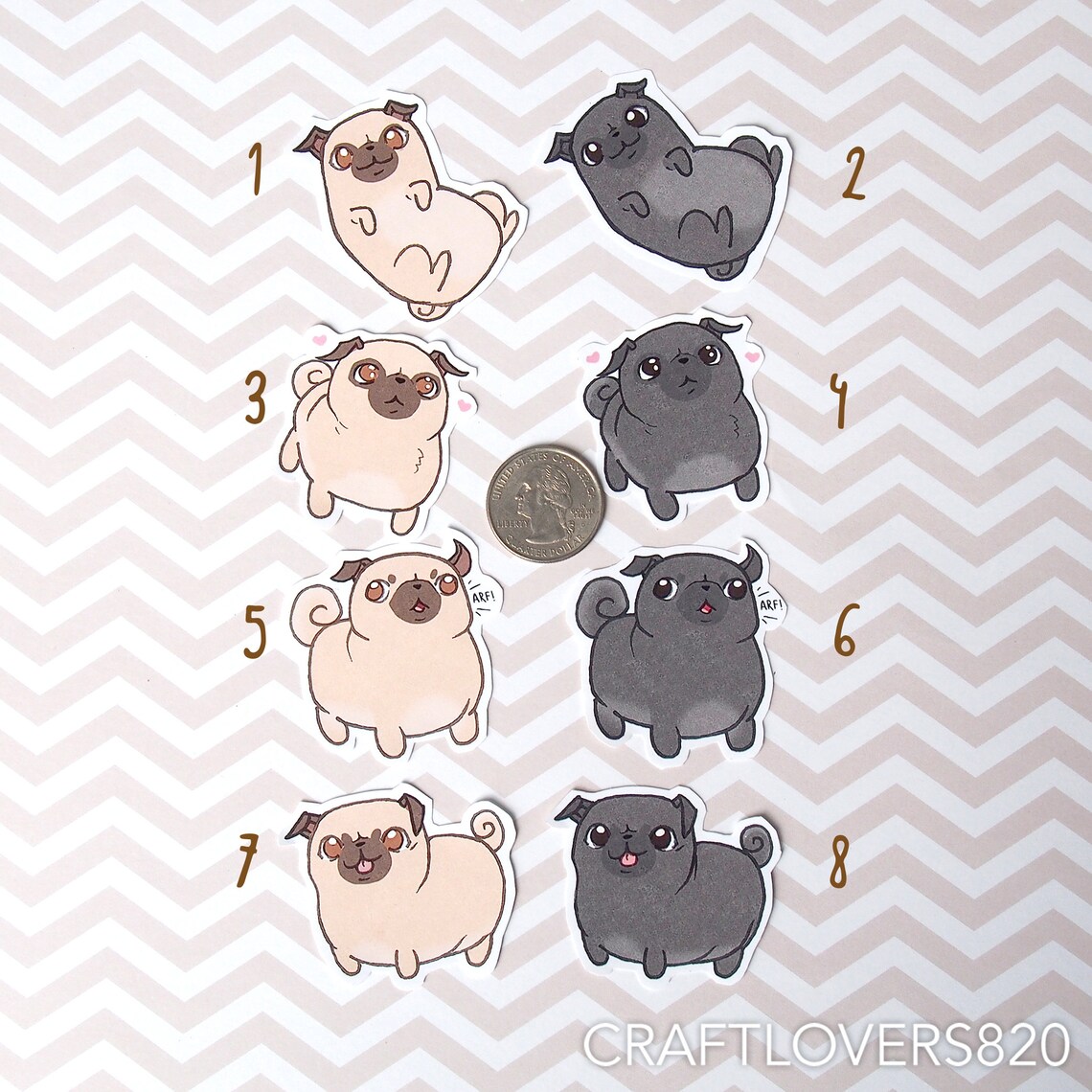 Pug Stickers | Fawn Pug Sticker | Black Pug Sticker | Kawaii Pug ...