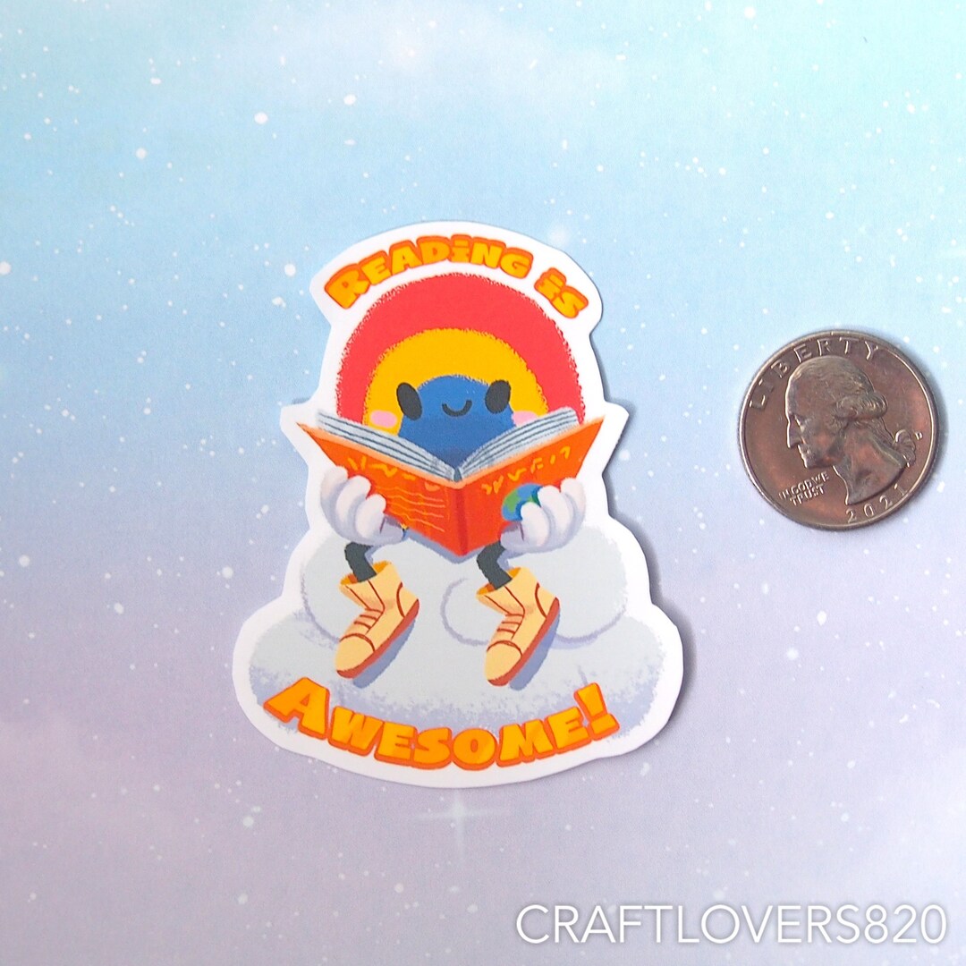 Rainbow Bookmark | Reading is Awesome Sticker | Kids Vinyl Waterproof ...