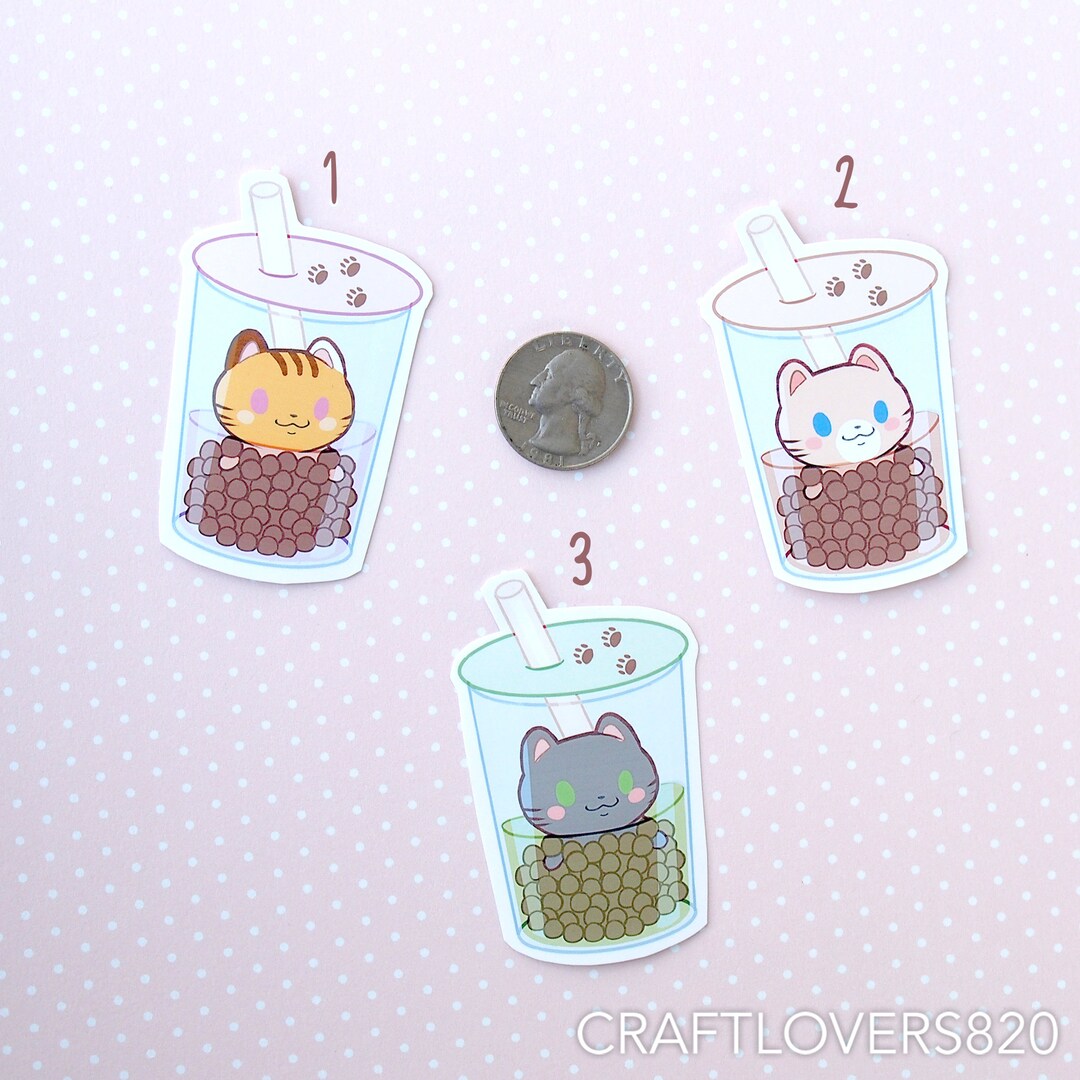 Cat Bubble Tea Sticker Cat Boba Tea Stickers Hand Cut Stickers Milk Tea ...