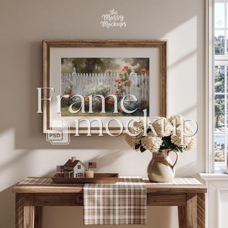 Horizontal Frame Mockup PSD, 3x2 Landscape Wood Frame, Farmhouse Summer ...