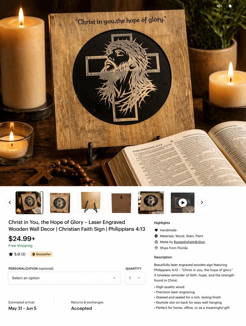 Laser Engraved Wood Cross Sign – Christ in You Hope of Glory ...