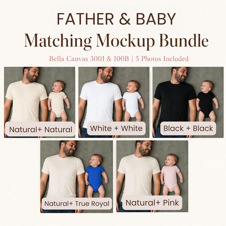 Bella Canvas Mockup Bundle, Dad Baby Matching, 5 Mockups, 3001 100B ...