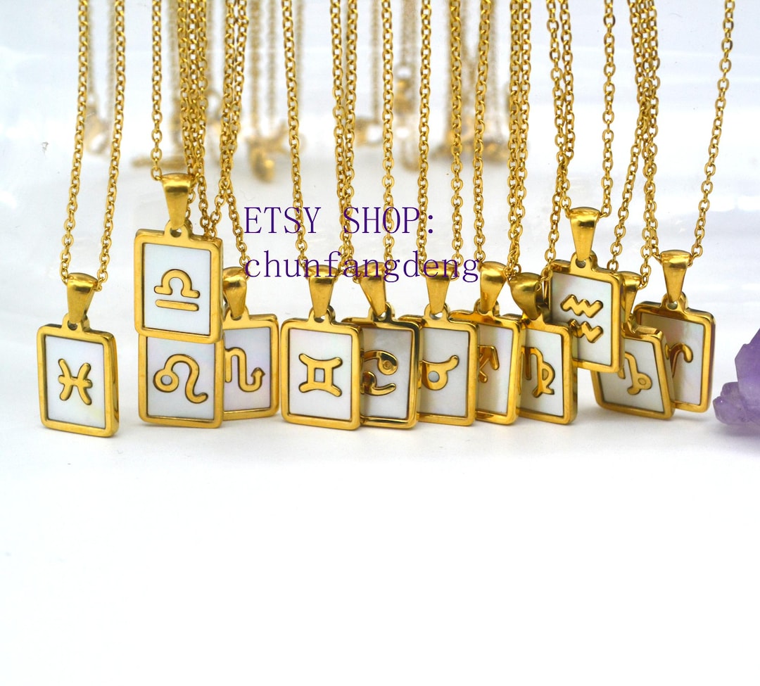 5pcs Zodiac Constellation Necklace, Shell Horoscope Pendant, Mother of ...