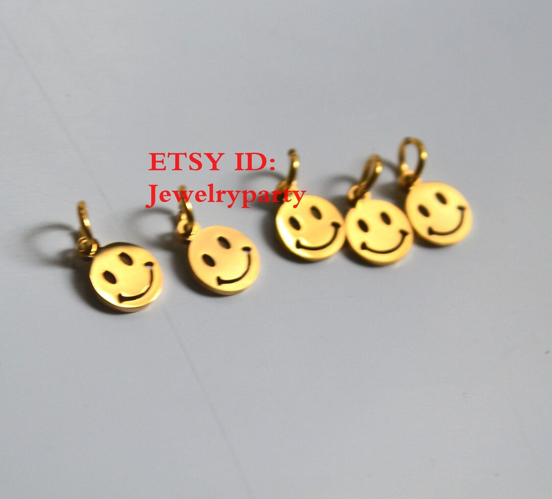 10pcs Smile Face Charm, 7mm Smile Round Disc, Gold Smile Charm Pendant ...